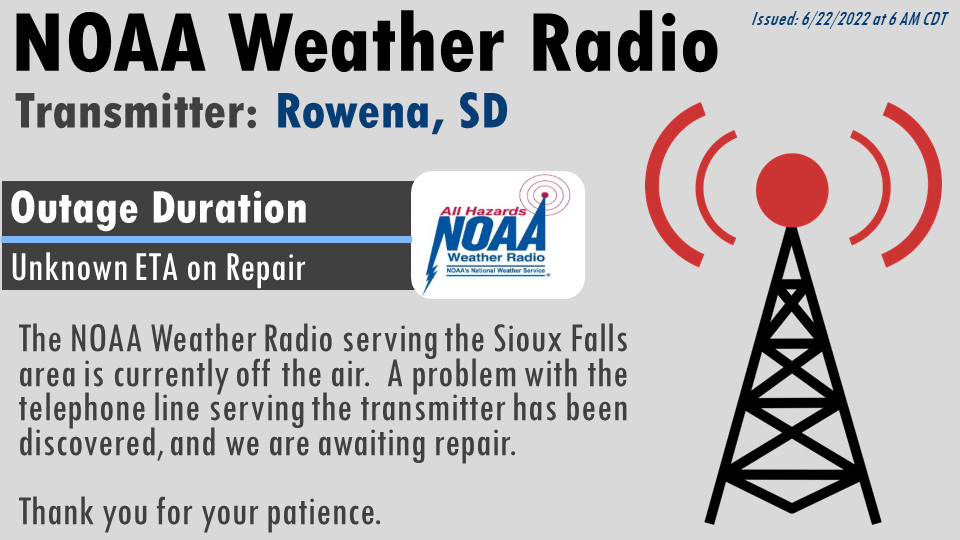 NOAA Weather Radio Broadcast In The Sioux Falls Area Is Off The Air