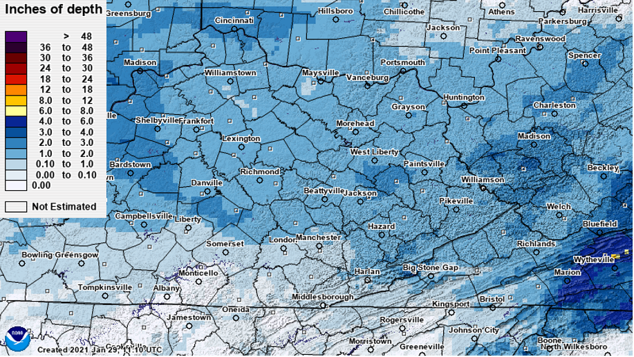 Light to Moderate Snowfall Across East KY 1/27/2021 to 1/28/2021