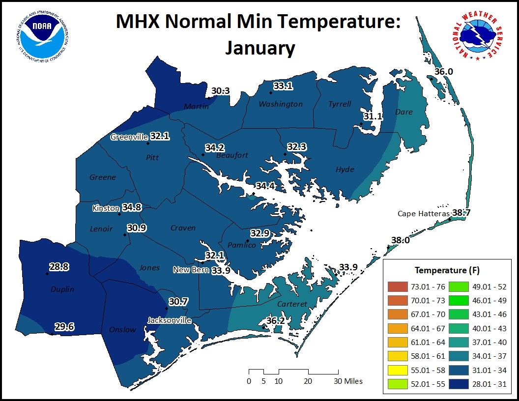 Monthly Normal Minimum Temperatures, 1980-2010