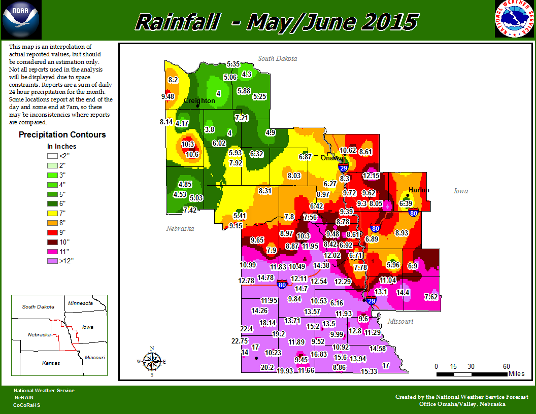 Total Rainfall for the Months of May and June, 2015